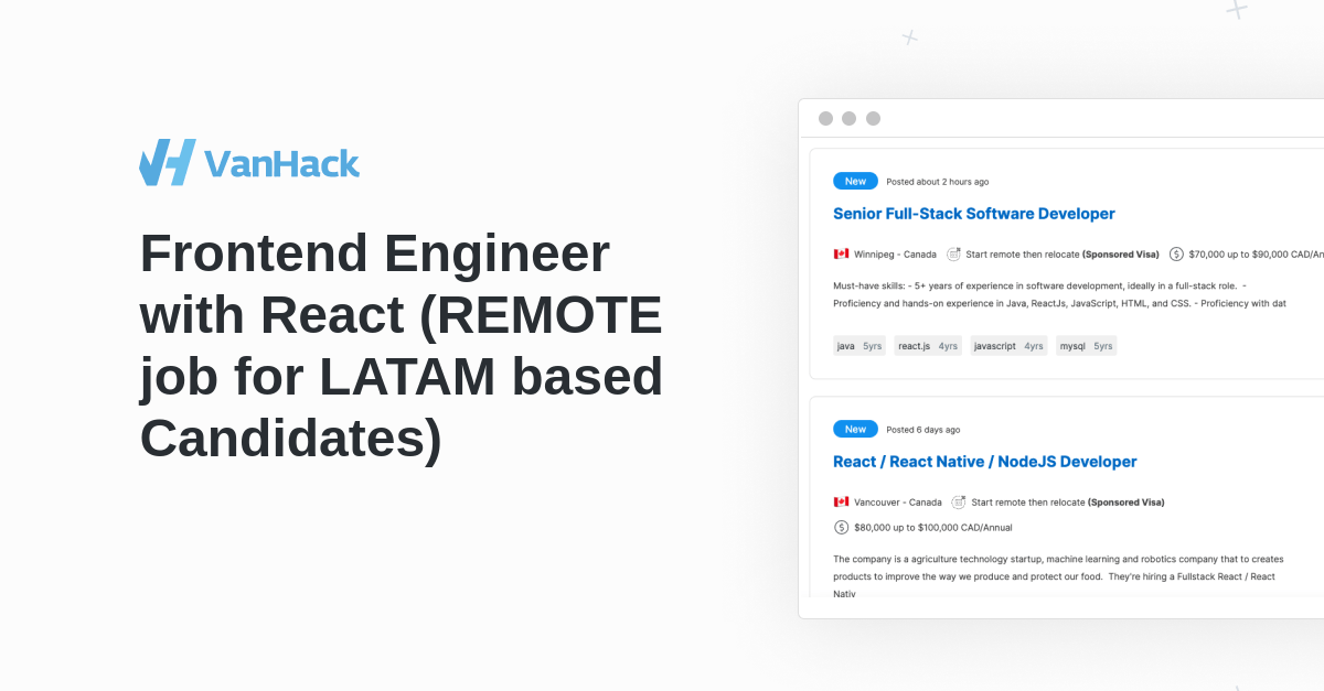 Frontend Engineer With React Remote Job For Latam Based Candidates